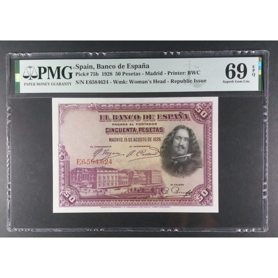 Comprar 50 PESETAS 1928 VELAZQUEZ PMG 69 EPQ POP TOP SERIE E ...